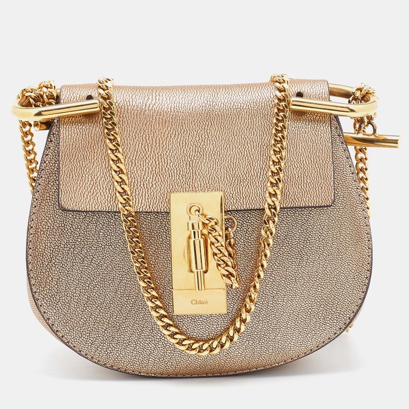 Chloe | Bags | Chloe Metallic Gold Leather Mini Drew Chain Crossbody ...